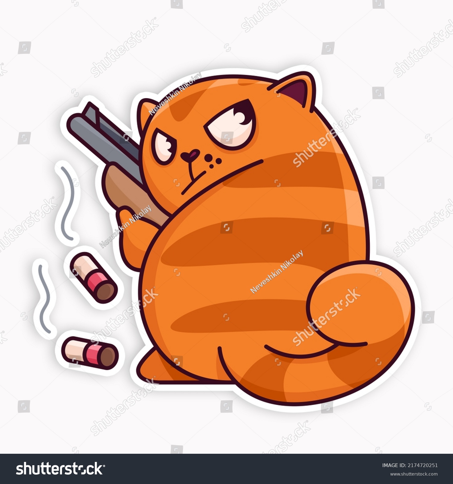 Cute Red Cat Character Rifle Shows Stock Illustration 2174720251