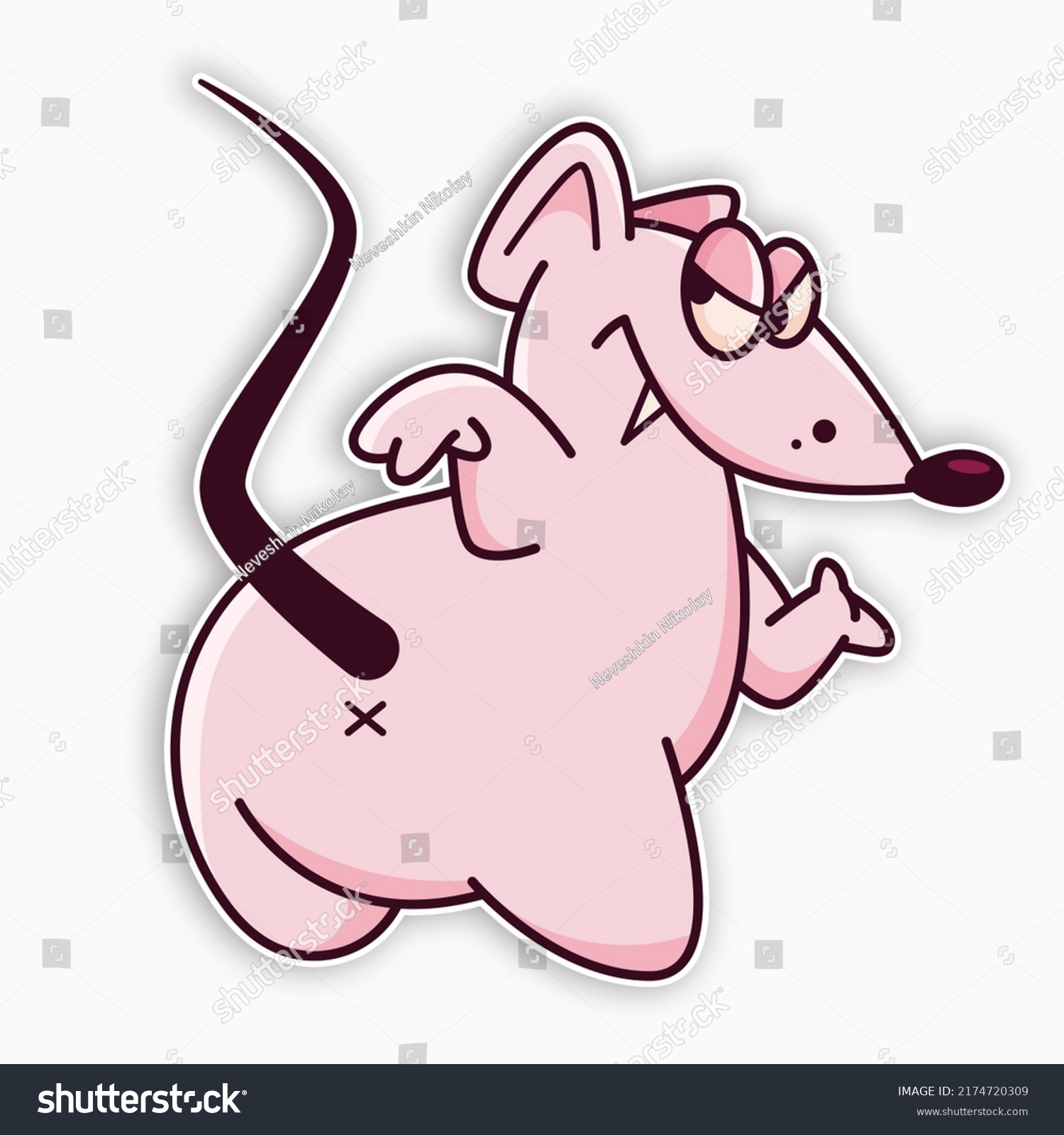 Cute Pink Mouse Points Ass Demonstrates Stock Illustration 2174720309
