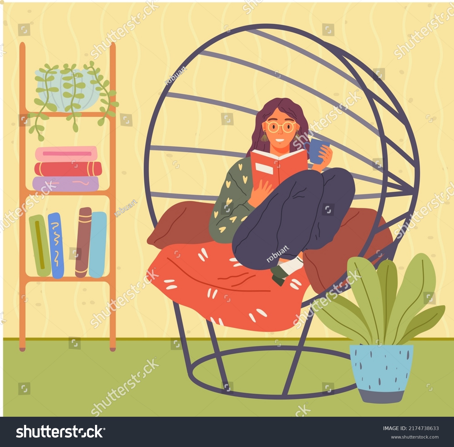 Young Woman Reading Book Sitting On Stock Vector Royalty Free