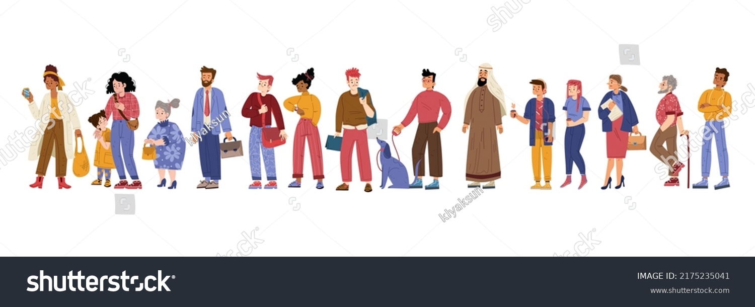 Different People Stand Queue Multiracial Characters Stock Vector ... Different People Stand Queue Multiracial Characters Stock Vector ...