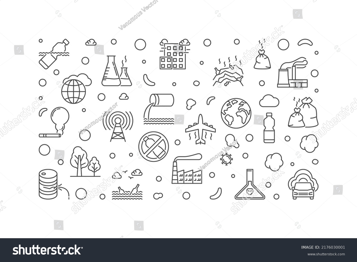 Pollution Concept Horizontal Minimal Banner Linear Stock Vector ... Pollution Concept Horizontal Minimal Banner Linear Stock Vector ...