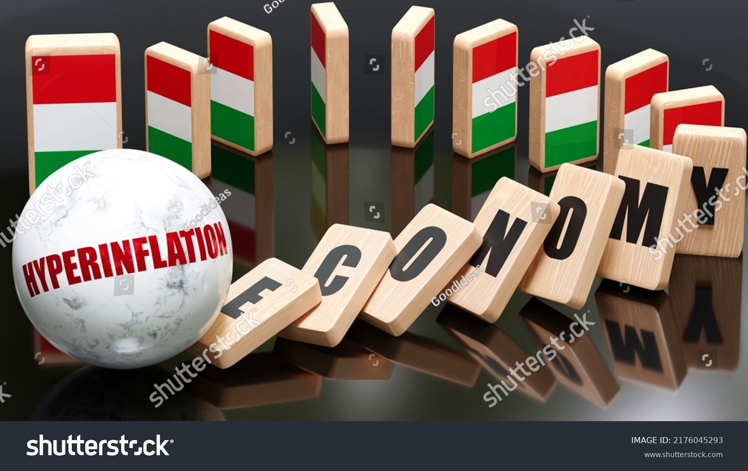 Italy Hyperinflation Economy Domino Effect Chain Stock Illustration
