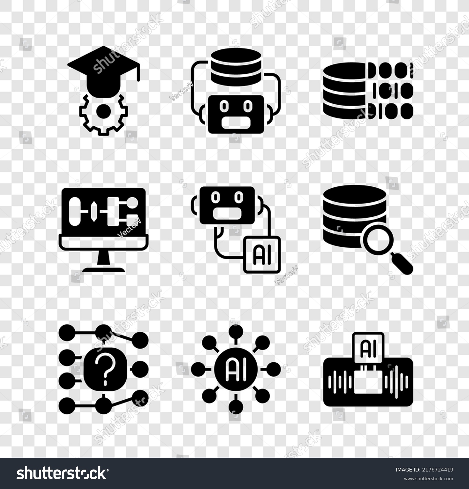 Set Graduation Cap Artificial Intelligence Robot Stock Vector Royalty Free 2176724419 0401