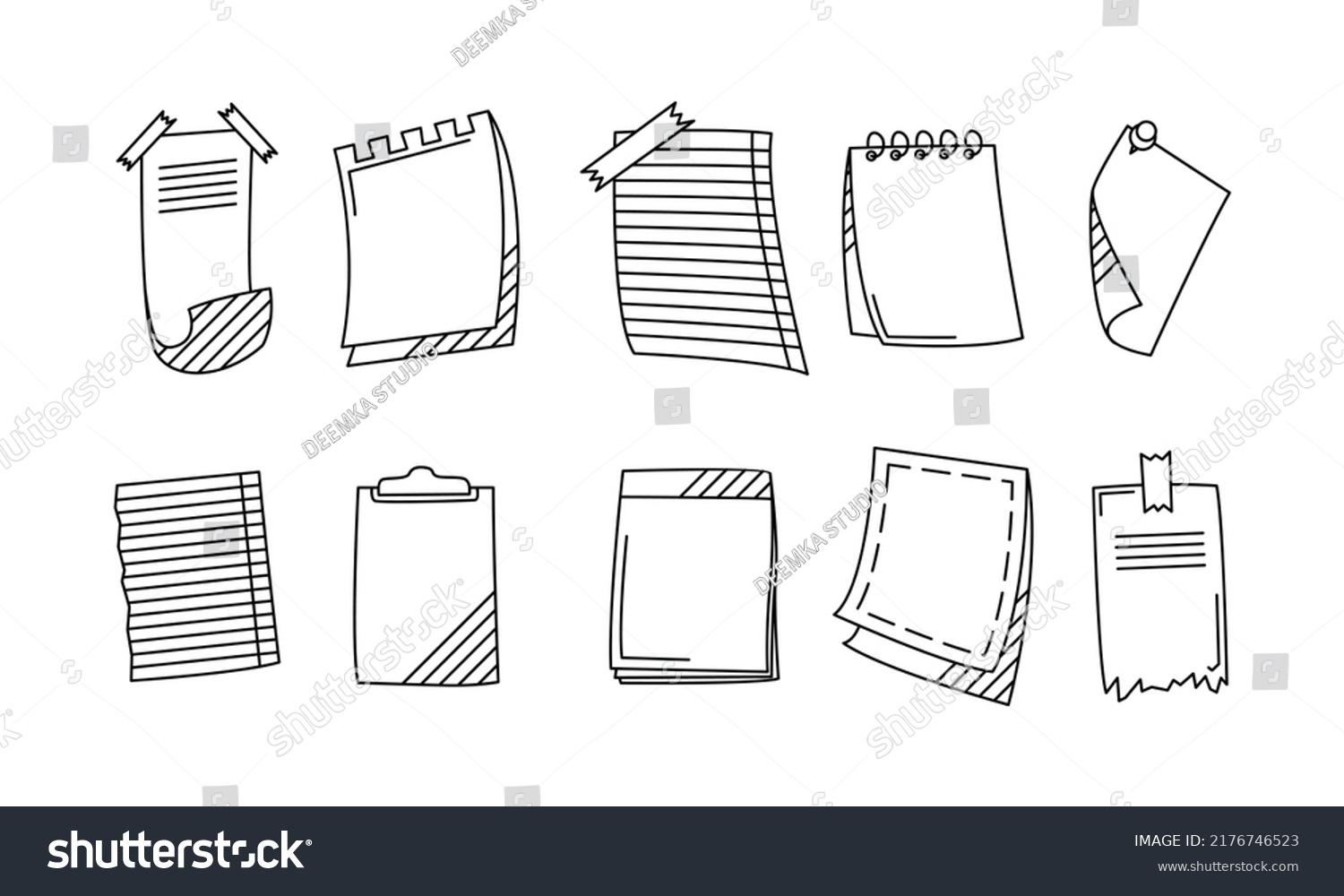 Hand Drawn Note Paper Doodle Set Stock Vector (Royalty Free) 2176746523 ...