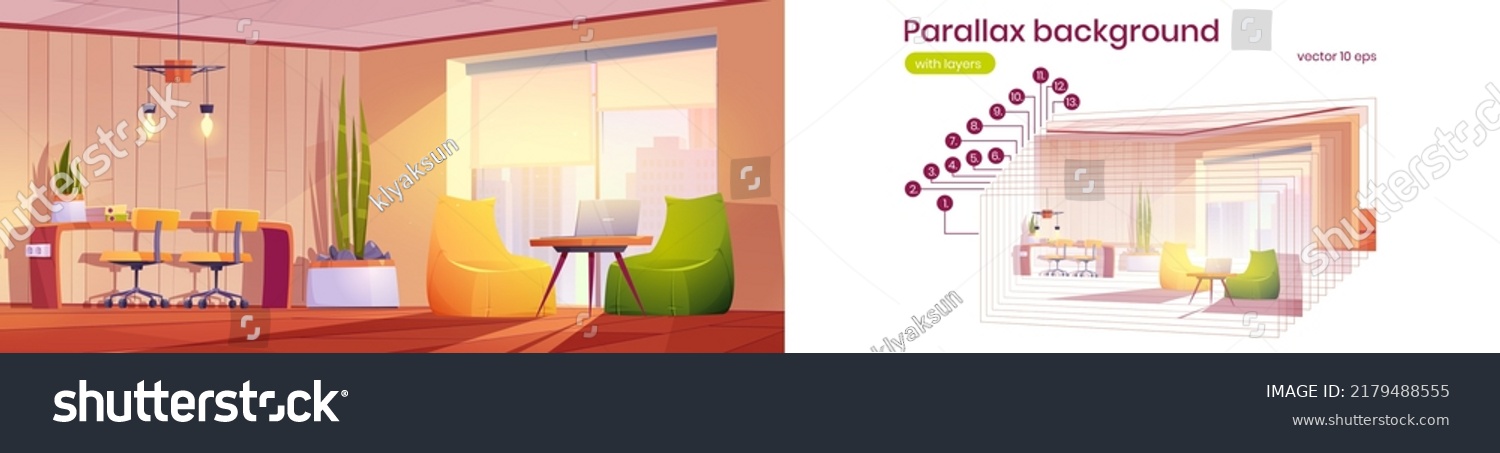 Parallax Background Coworking Home Office Interior Stock Vector ... Parallax Background Coworking Home Office Interior Stock Vector ...
