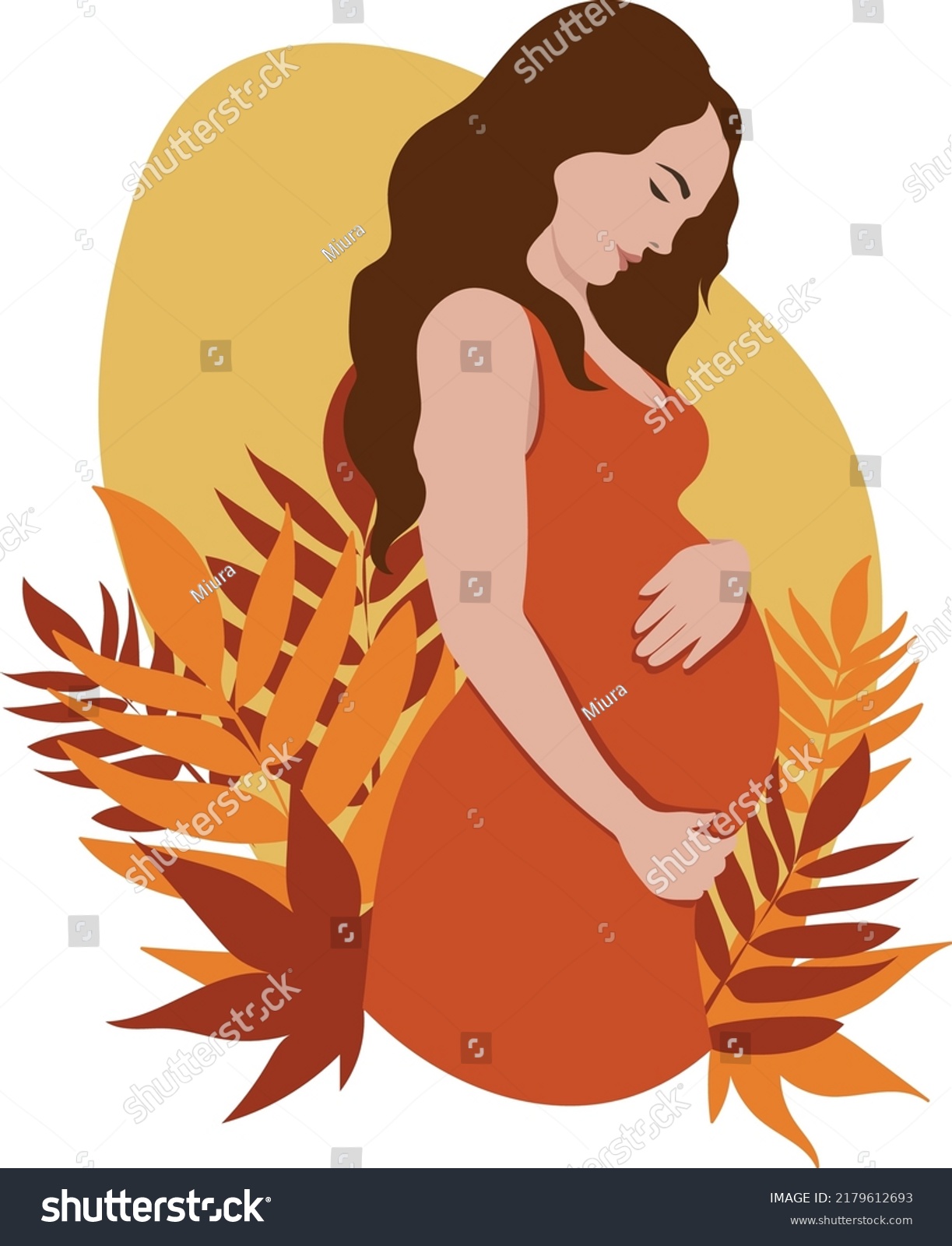 Pregnant Beautiful Woman Hugging Her Pregnant Stock Vector Royalty