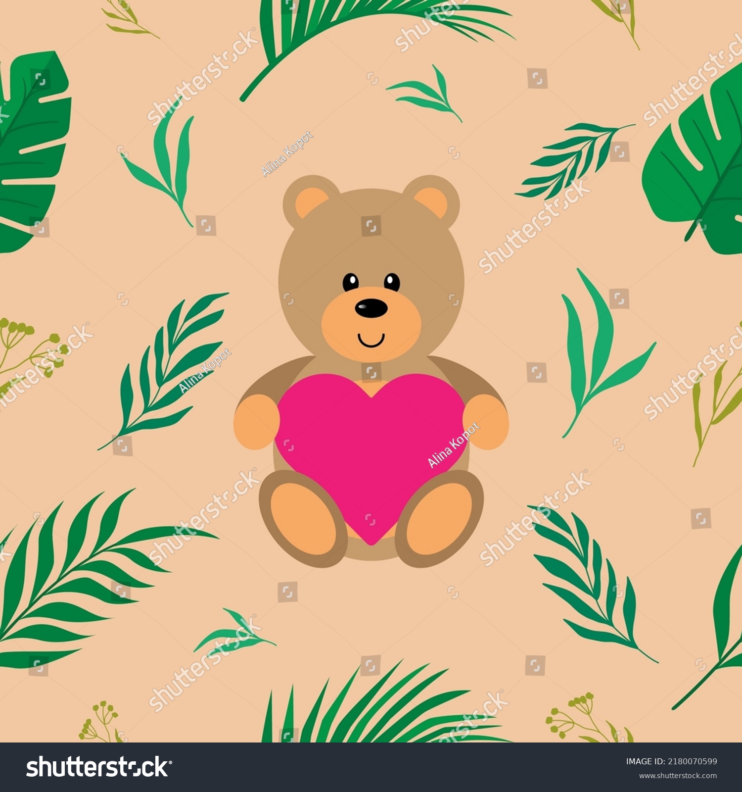 Seamless Pattern Vector Illustration Brown Teddy Stock Vector Royalty