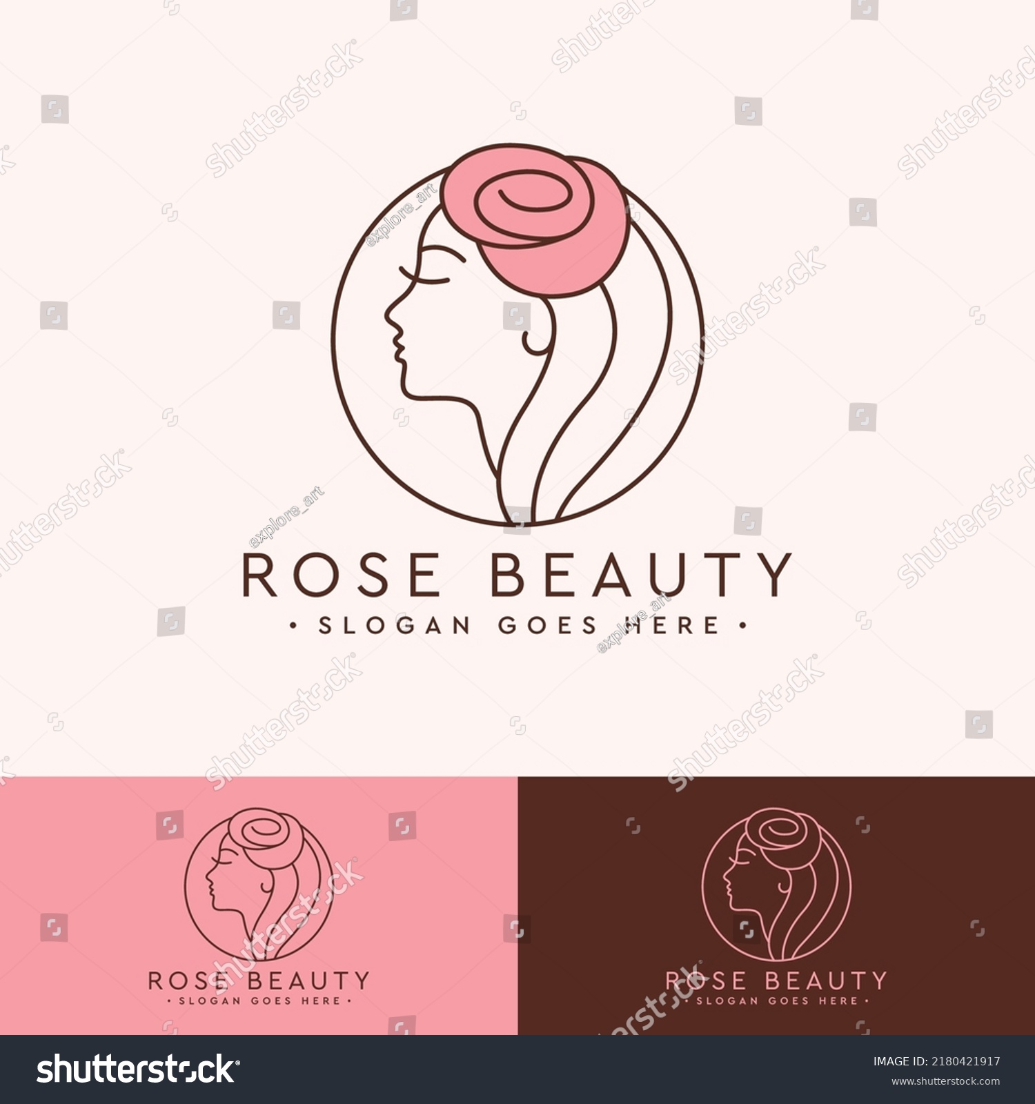 Woman Face Rose Flowers Line Art Stock Vector Royalty Free 2180421917