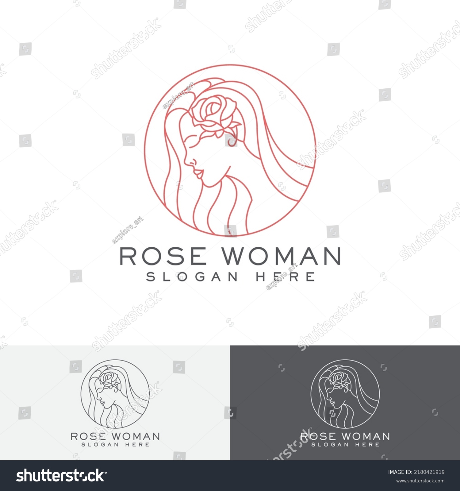 Woman Face Rose Flowers Line Art Stock Vector Royalty Free 2180421919