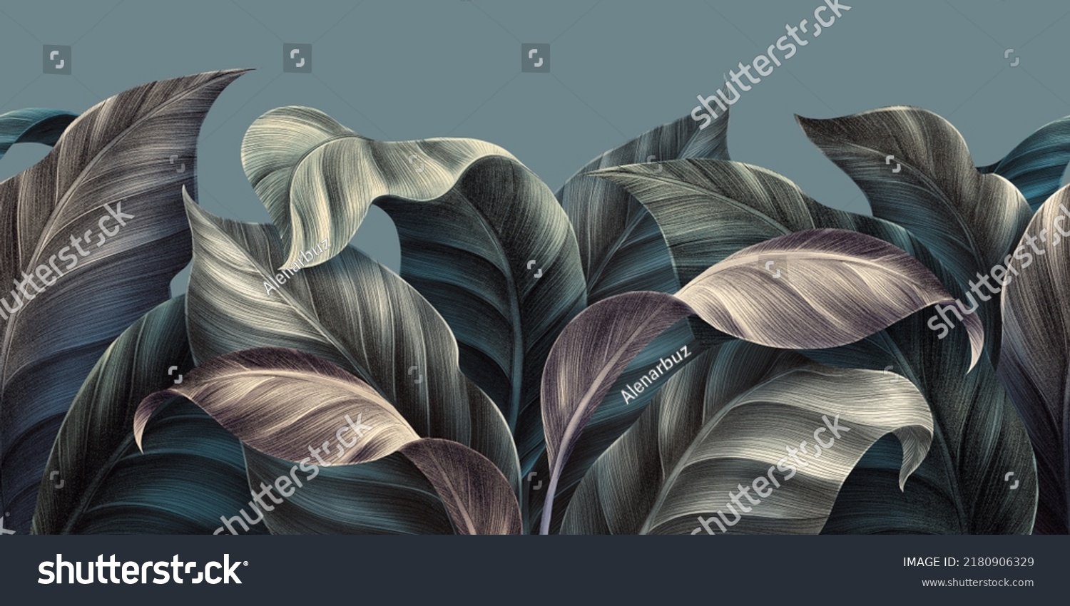 Blue Vintage Tropical Leaves Seamless Border Stock Illustration ... Blue Vintage Tropical Leaves Seamless Border Stock Illustration ...