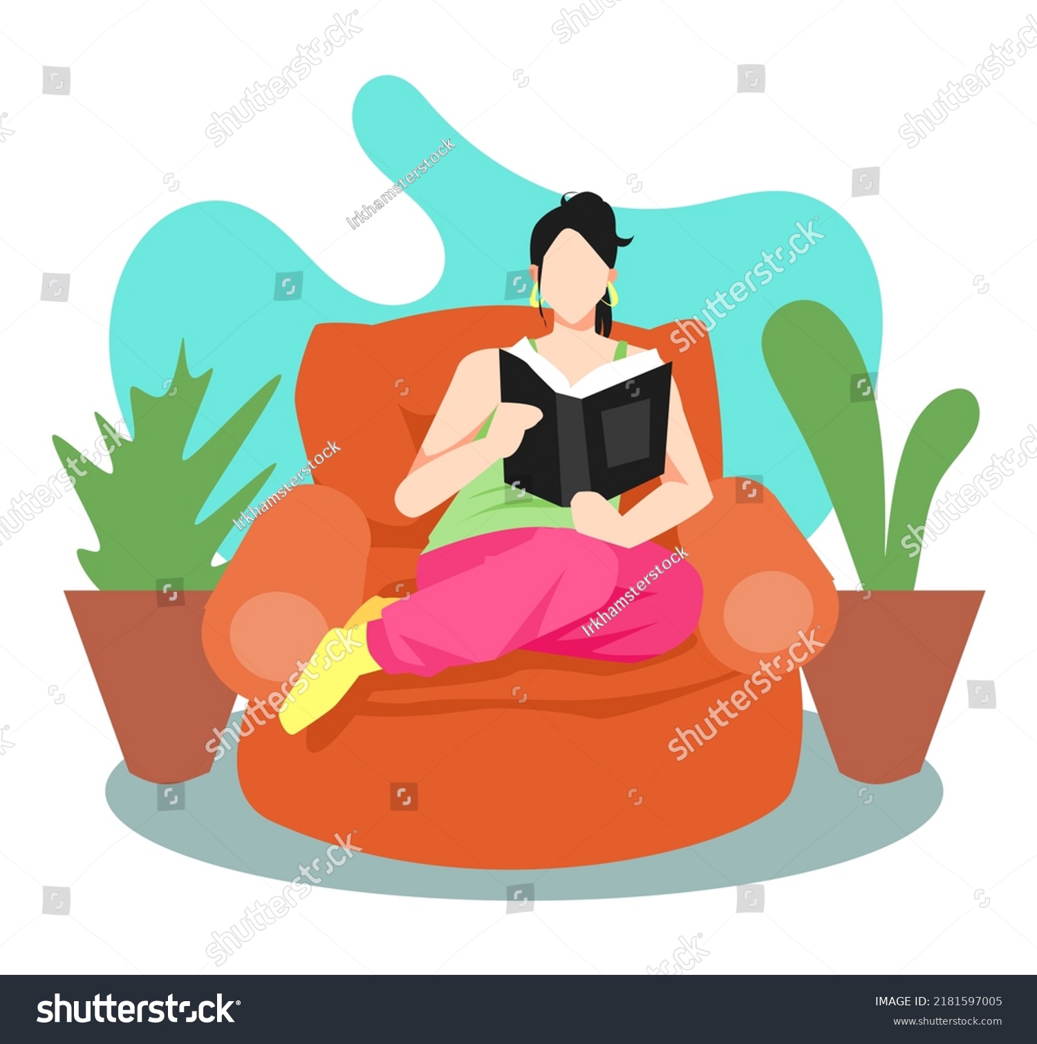 Illustration Girl Reading Book While Sitting Stock Vector Royalty Free
