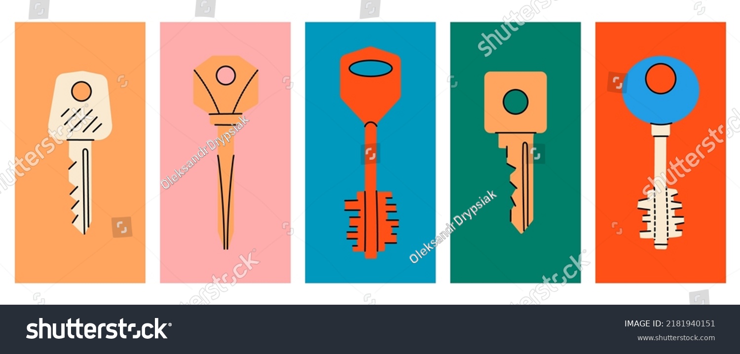 Set House Keys Colored Various Posters Stock Vector (Royalty Free ...