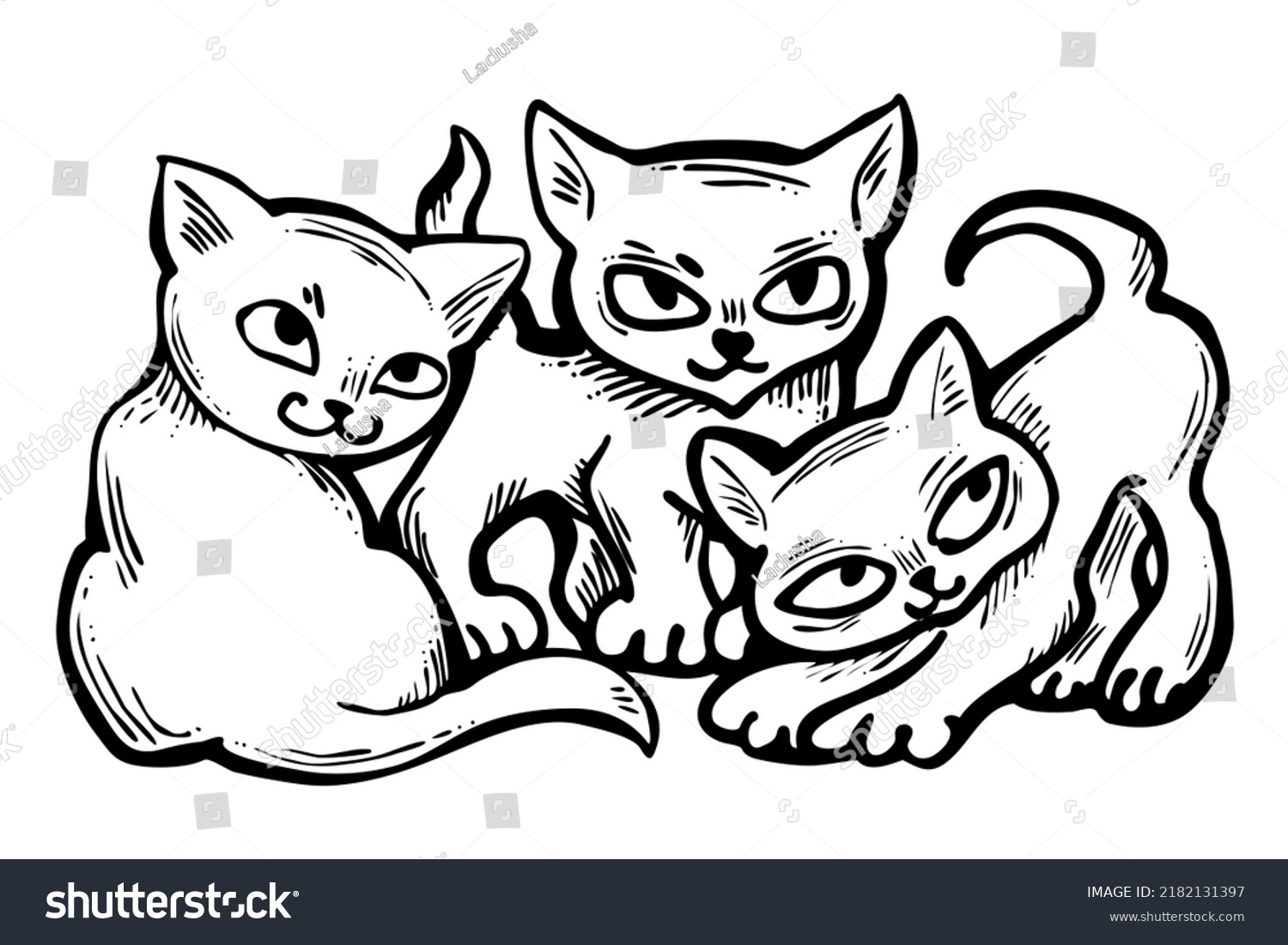 Cute Cats Friends Sitting Together Decorative Stock Illustration ... Cute Cats Friends Sitting Together Decorative Stock Illustration ...