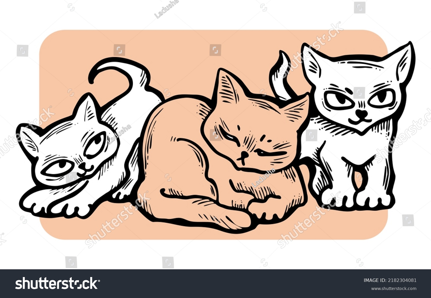 Cute Cats Friends Sitting Together Decorative Stock Illustration ... Cute Cats Friends Sitting Together Decorative Stock Illustration ...