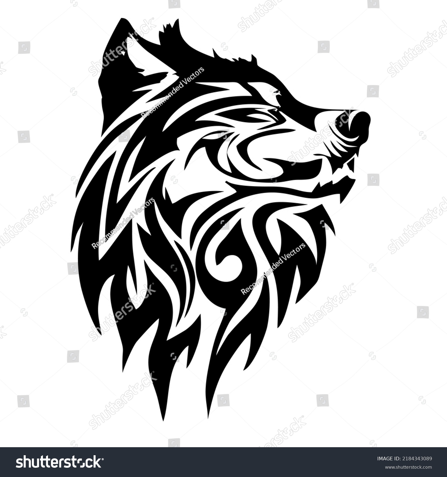 Tribal Tattoo Wolf Head Design Stock Vector Royalty Free 2184343089
