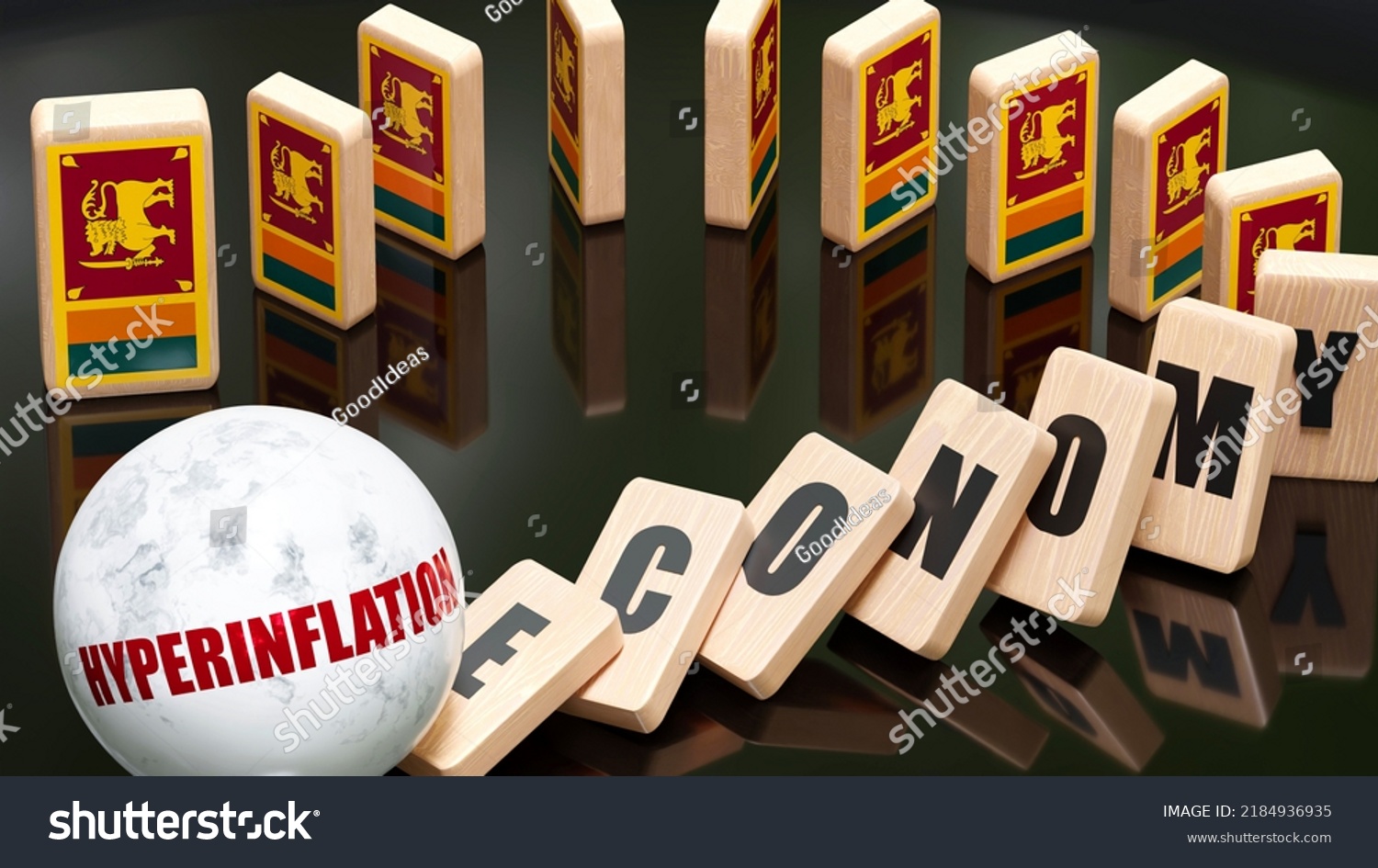 Sri Lanka Hyperinflation Economy Domino Effect Stock Illustration