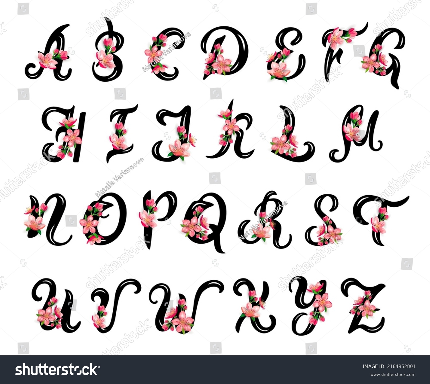 Hand Drawn Capital Letters Pink Spring Stock Vector (Royalty Free ...