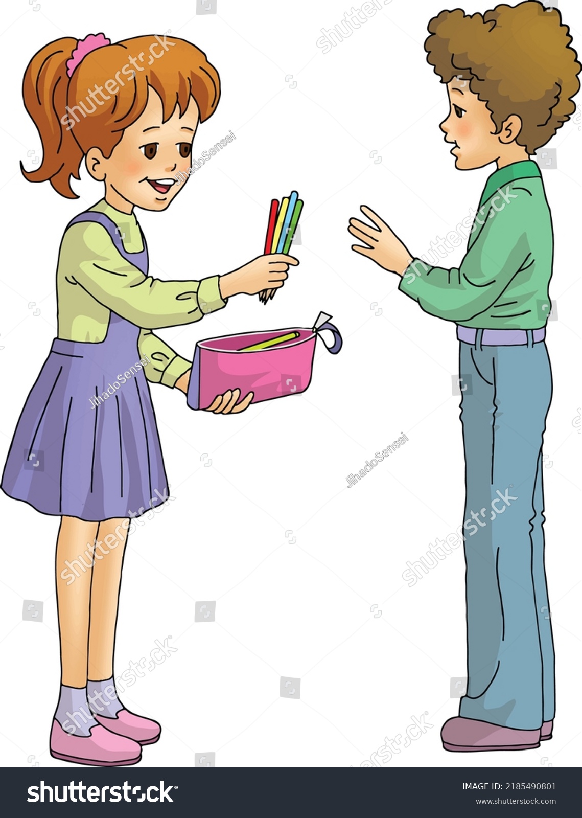 Girl Giving Pen Her Friend Stock Vector (Royalty Free) 2185490801 ... Girl Giving Pen Her Friend Stock Vector (Royalty Free) 2185490801 ...