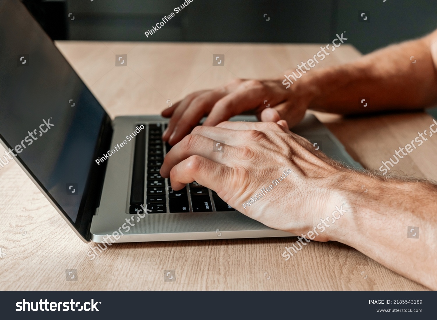 Side View Close Photo Man Typing Stock Photo 2185543189 | Shutterstock