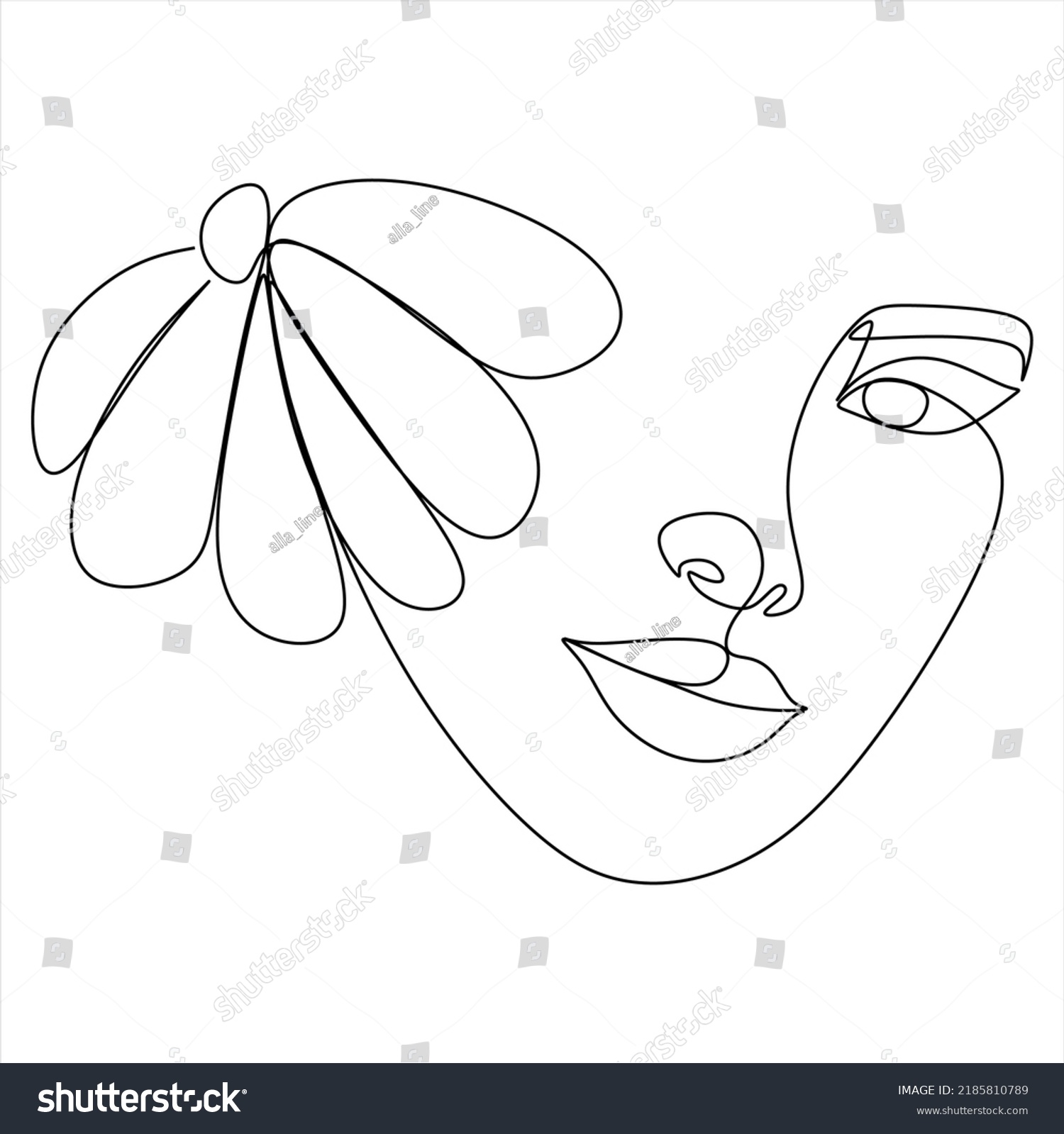 Continuous Line Drawing Portrait Beautiful Womans Stock Vector Royalty
