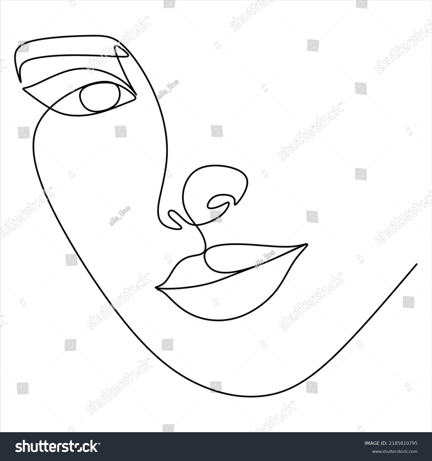 Continuous Line Drawing Portrait Beautiful Womans Stock Vector Royalty