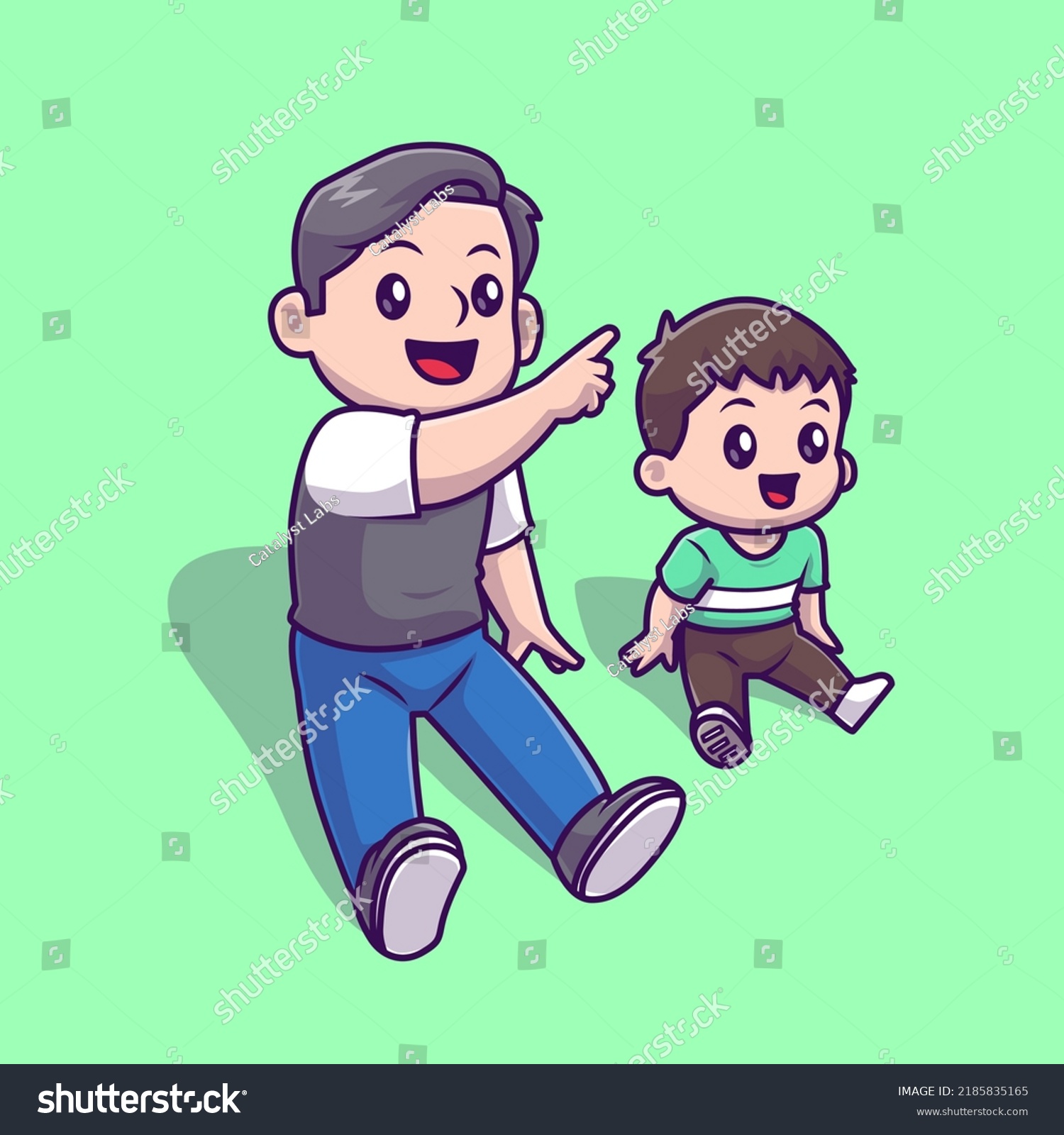 Cute Father Son Sitting Together Cartoon Stock Vector Royalty Free