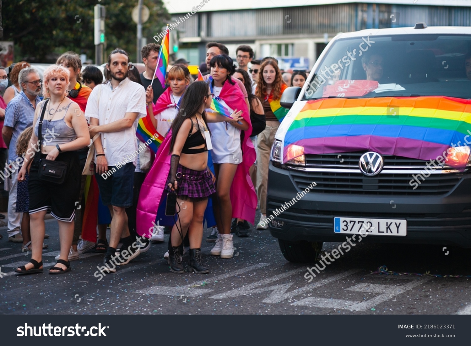 Diverse People Walking Pride Parade Rainbow Stock Photo 2186023371 ...