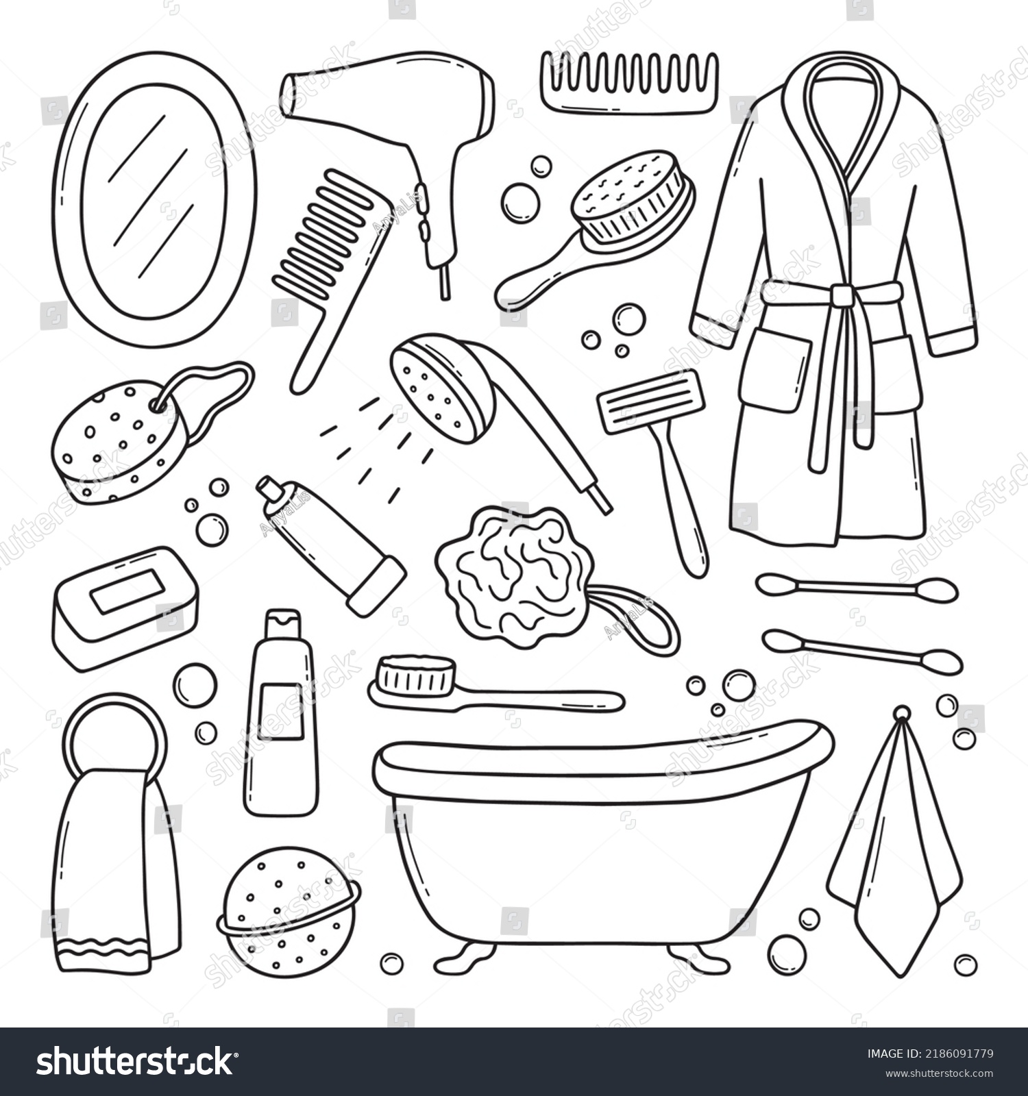 Hand Drawn Set Bathroom Doodle Towel Stock Vector Royalty Free 2186091779 Shutterstock