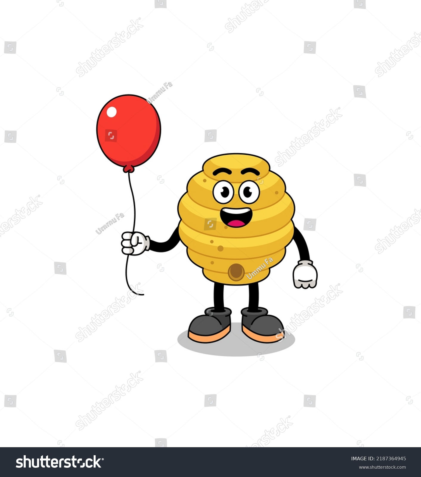 Cartoon Bee Hive Holding Balloon Character Stock Vector Royalty Free 2187364945 Shutterstock