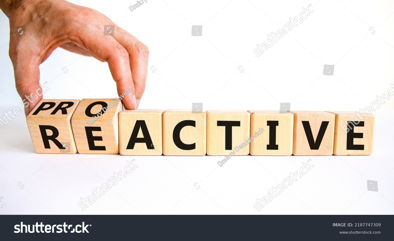 Reactive Proactive Symbol Businessman Turns Wooden Stock Photo ... Reactive Proactive Symbol Businessman Turns Wooden Stock Photo ...