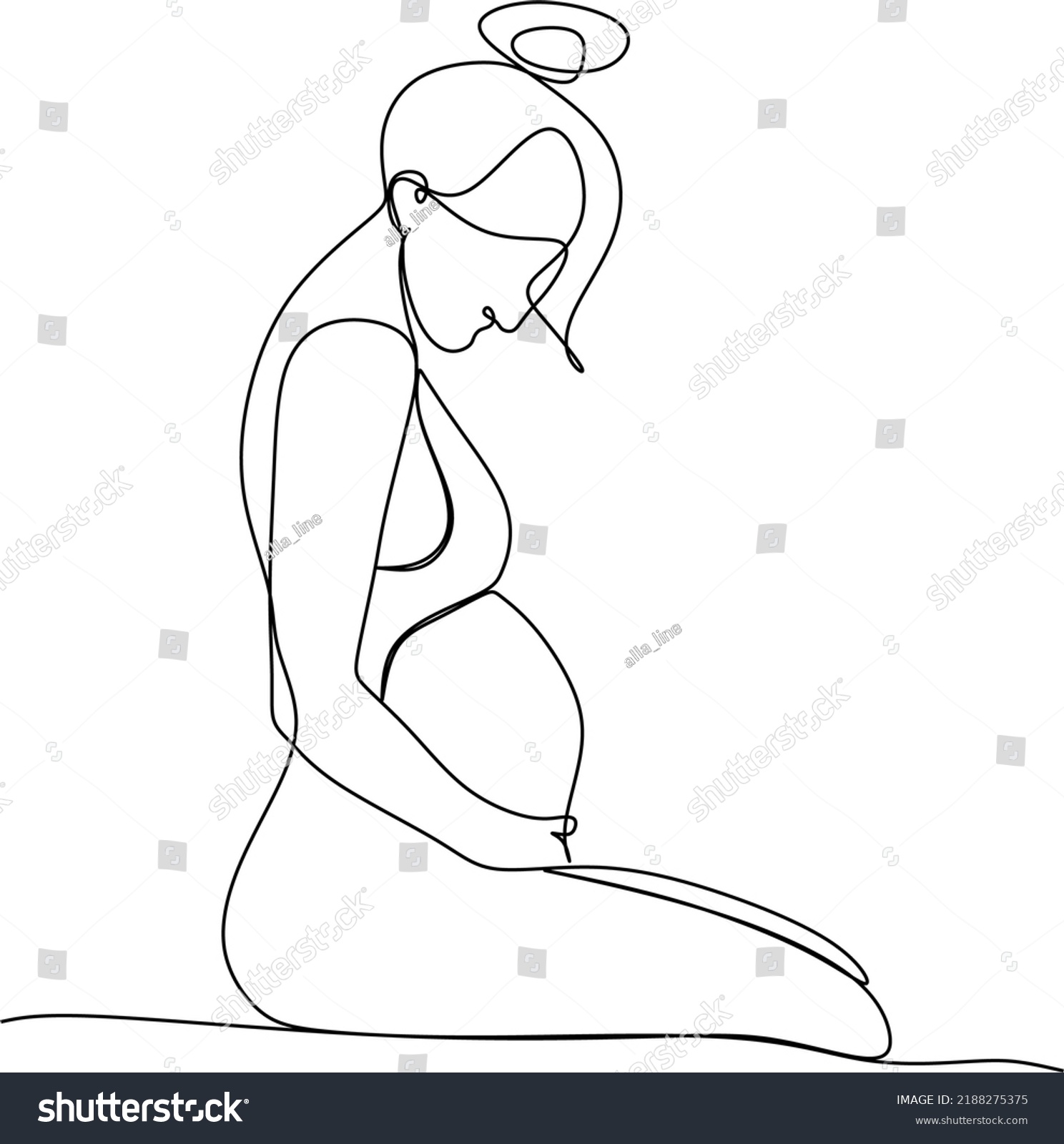 Continuous Line Drawing Pregnant Woman Vector Stock Vector Royalty