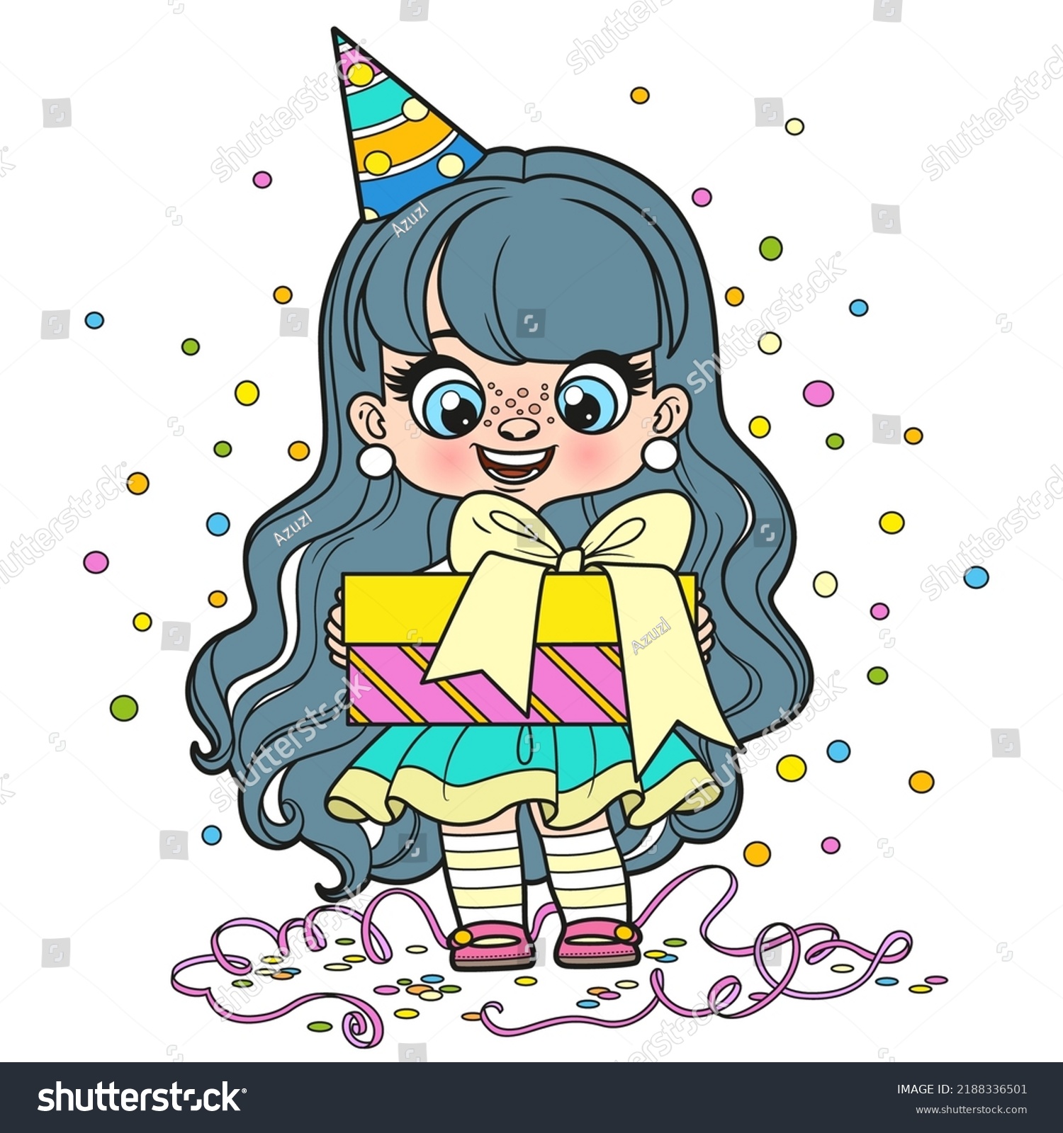 Cute Cartoon Long Haired Girl Big Stock Vector Royalty Free