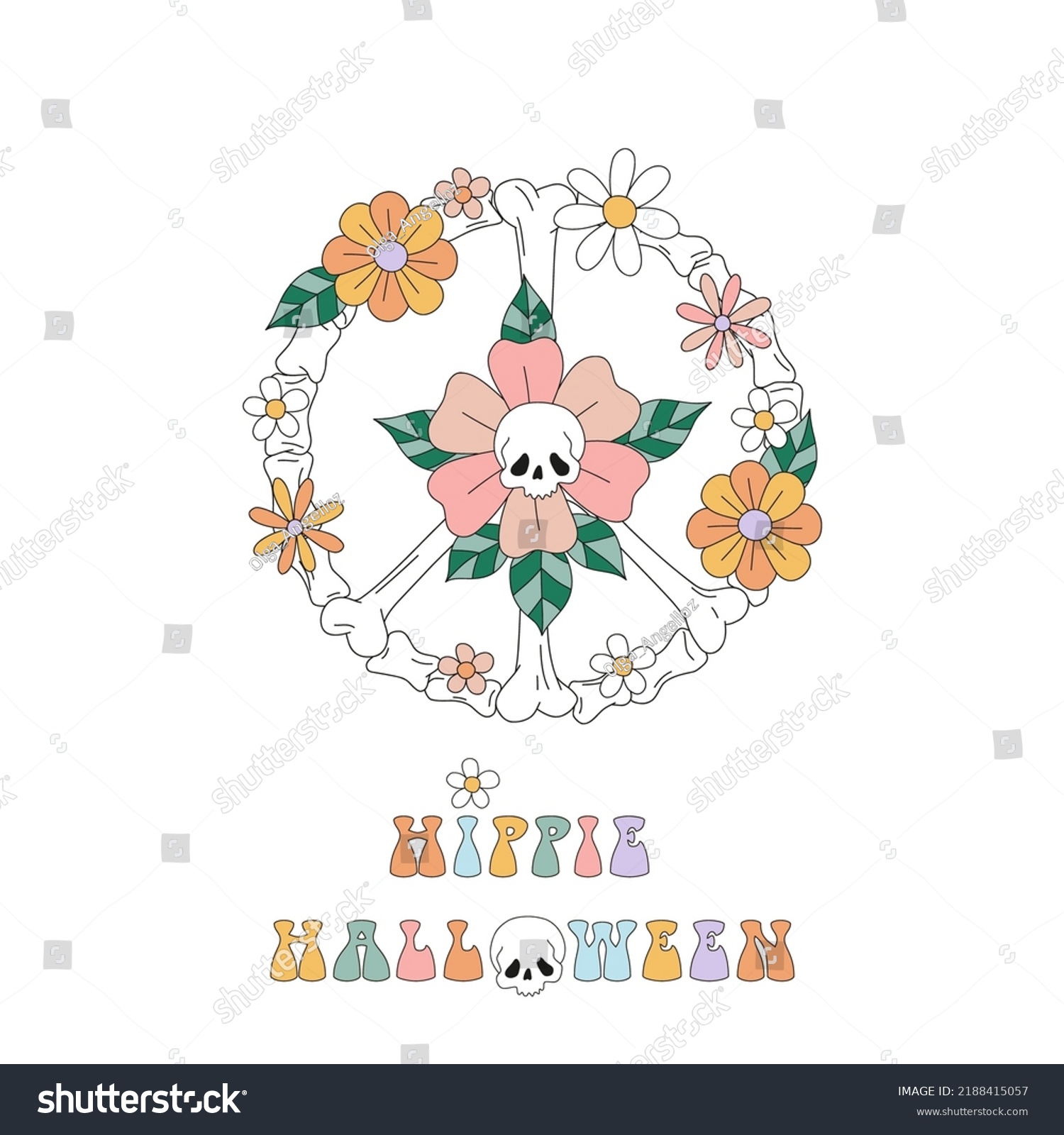 Hippie Halloween Bony Floral Peace Sign Stock Vector Royalty Free 2188415057 Shutterstock