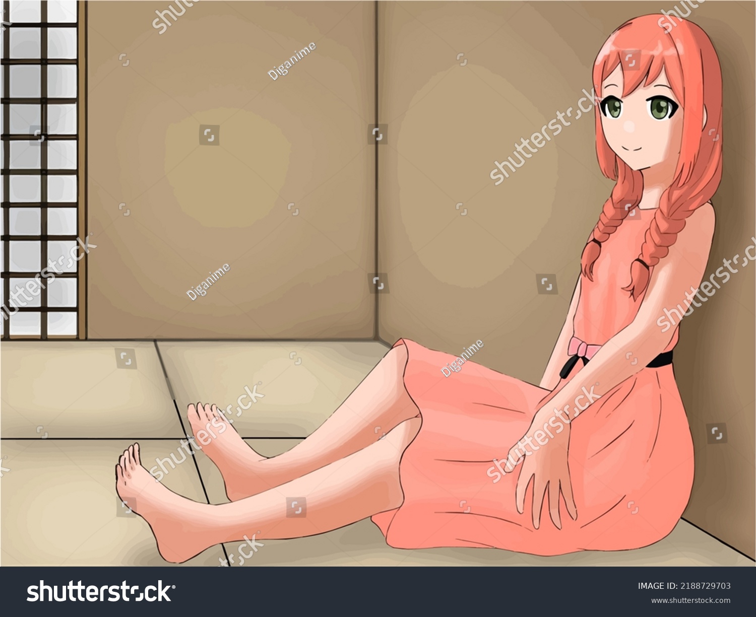 Cute Anime Girl Sitting Alone Stock Illustration 2188729703 Shutterstock