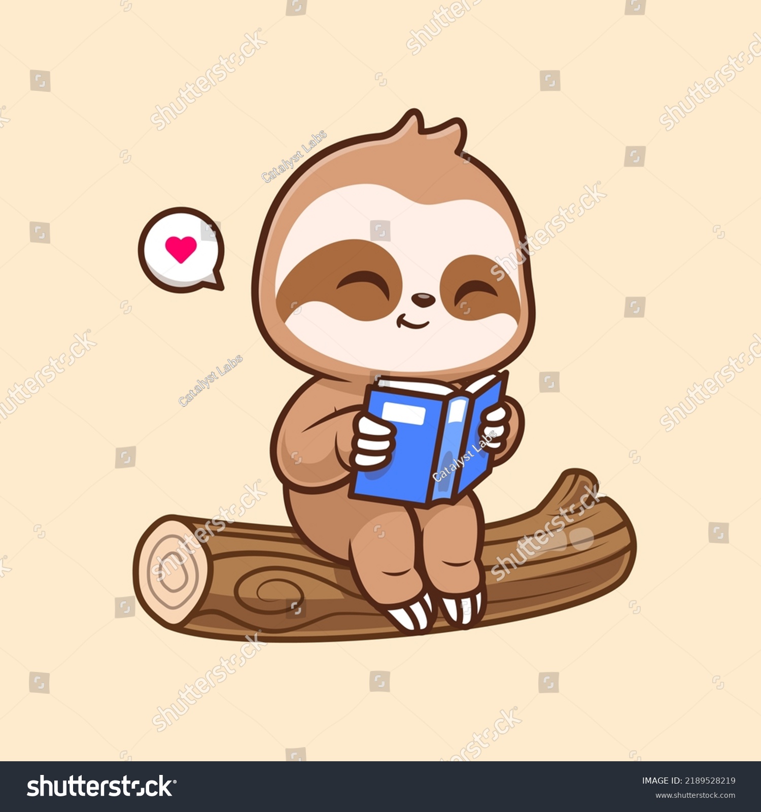 Cute Sloth Reading Book On Branch Stock Vector Royalty Free 2189528219 Shutterstock