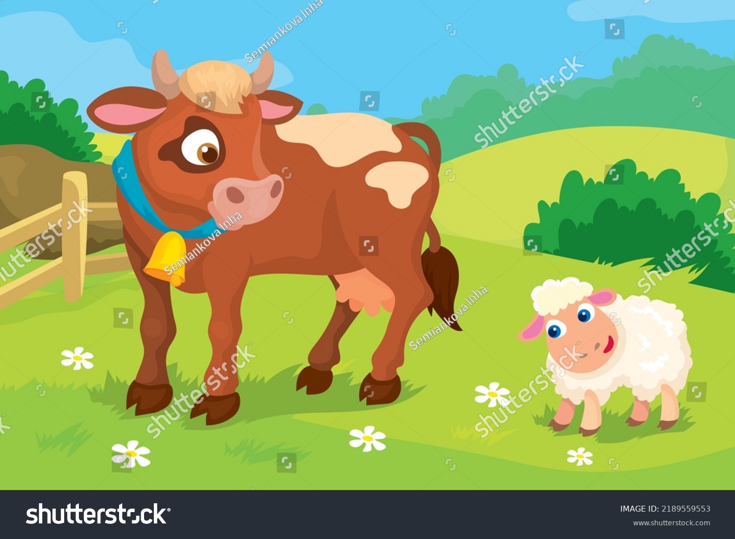 Vector Illustration Cartoon Brown Cow Little Stock Vector Royalty Free 2189559553 Shutterstock