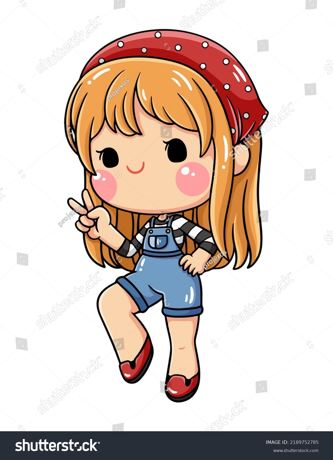 Cute Chibi Kawaii Girl Coloring Cartoon 库存插图 2189752785 Shutterstock