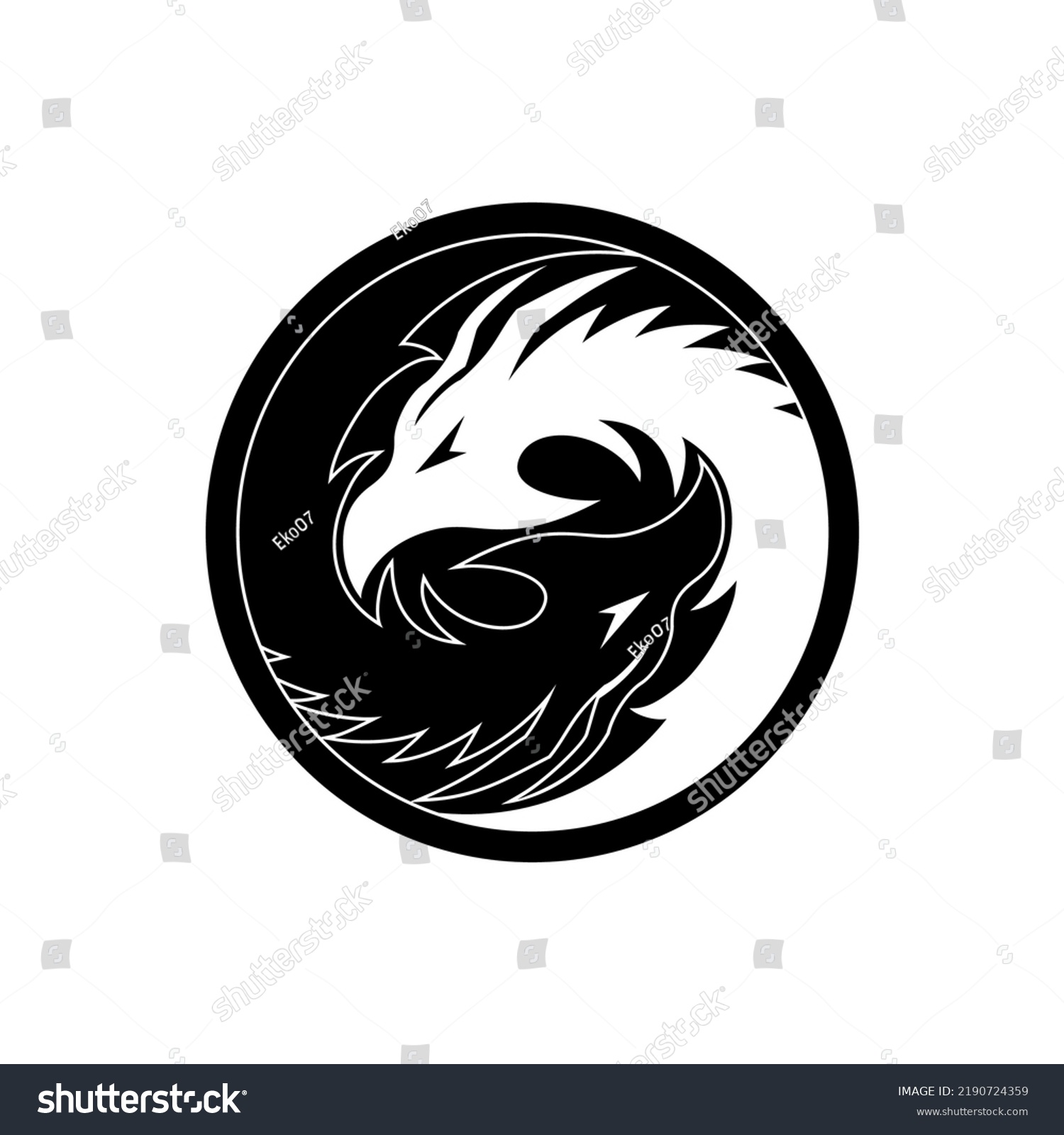 Dragon Yin Yang Symbol Black White Stock Vector Royalty Free 2190724359 Shutterstock