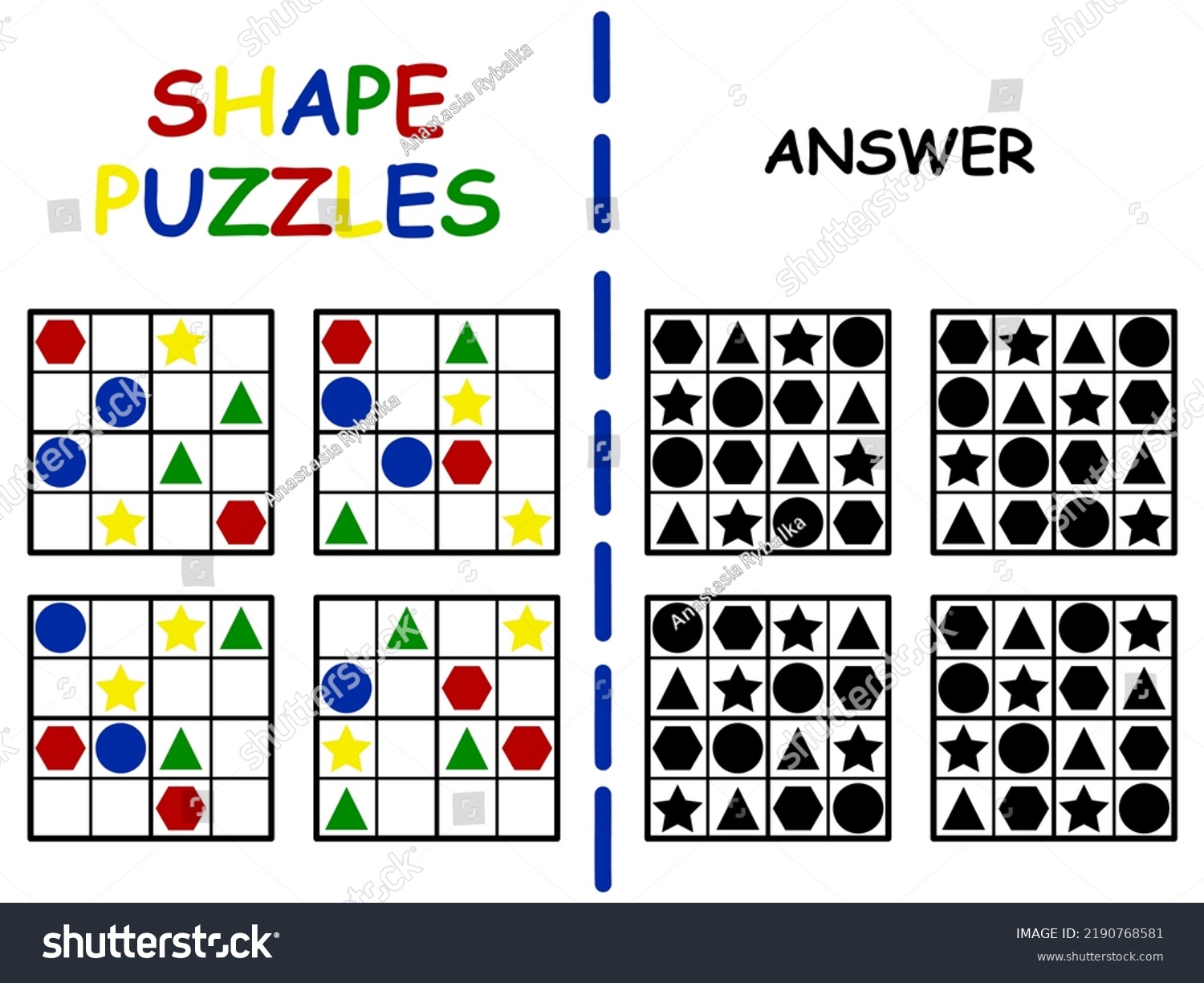 Shape Sudoku Set Answer Vector Illustration Stock Vector Royalty Free