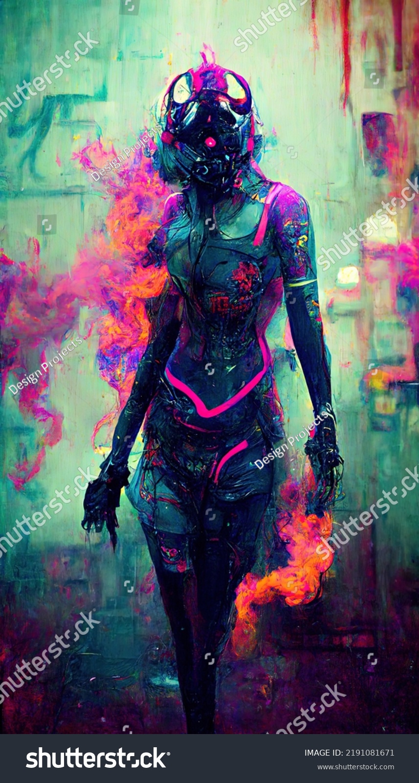 Portrait Girl Futuristic Cyberpunk Style Neon Stock Illustration 2191081671 Shutterstock