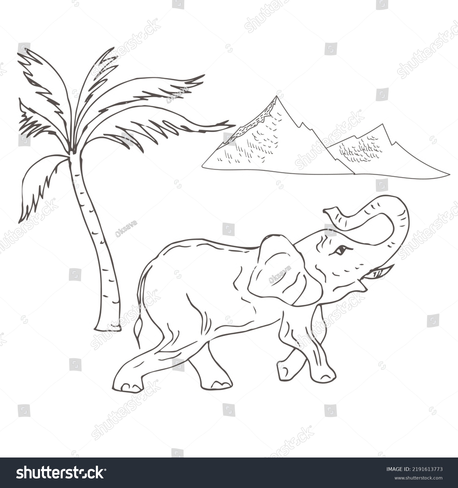 Elephant Palm Tree Mountains Sketch Vector Stock Vector (Royalty Free ... Elephant Palm Tree Mountains Sketch Vector Stock Vector (Royalty Free ...