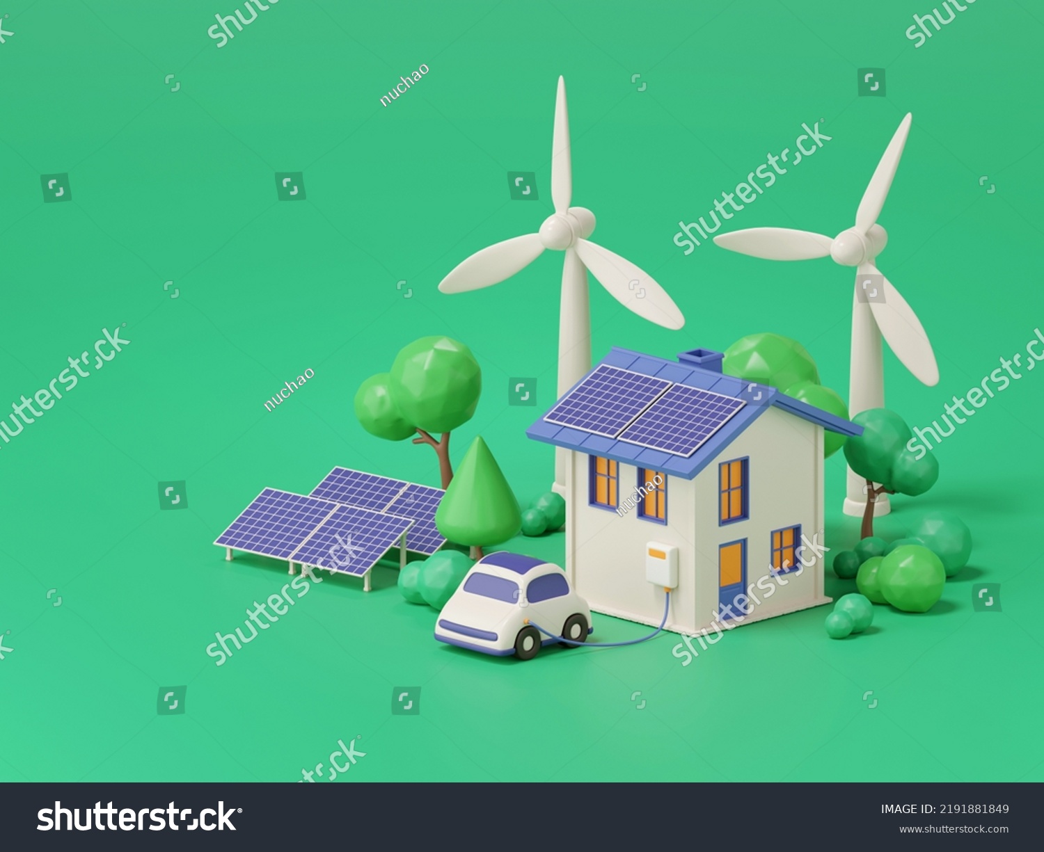 3d Render Wind Turbine Solar Panels Stock Illustration 2191881849