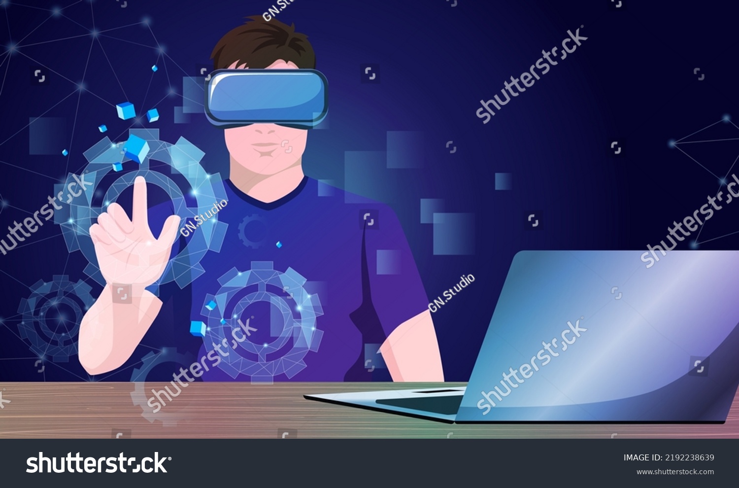 Man Laptop Working Vr Headset Programmer Stock Vector (Royalty Free ... Man Laptop Working Vr Headset Programmer Stock Vector (Royalty Free ...