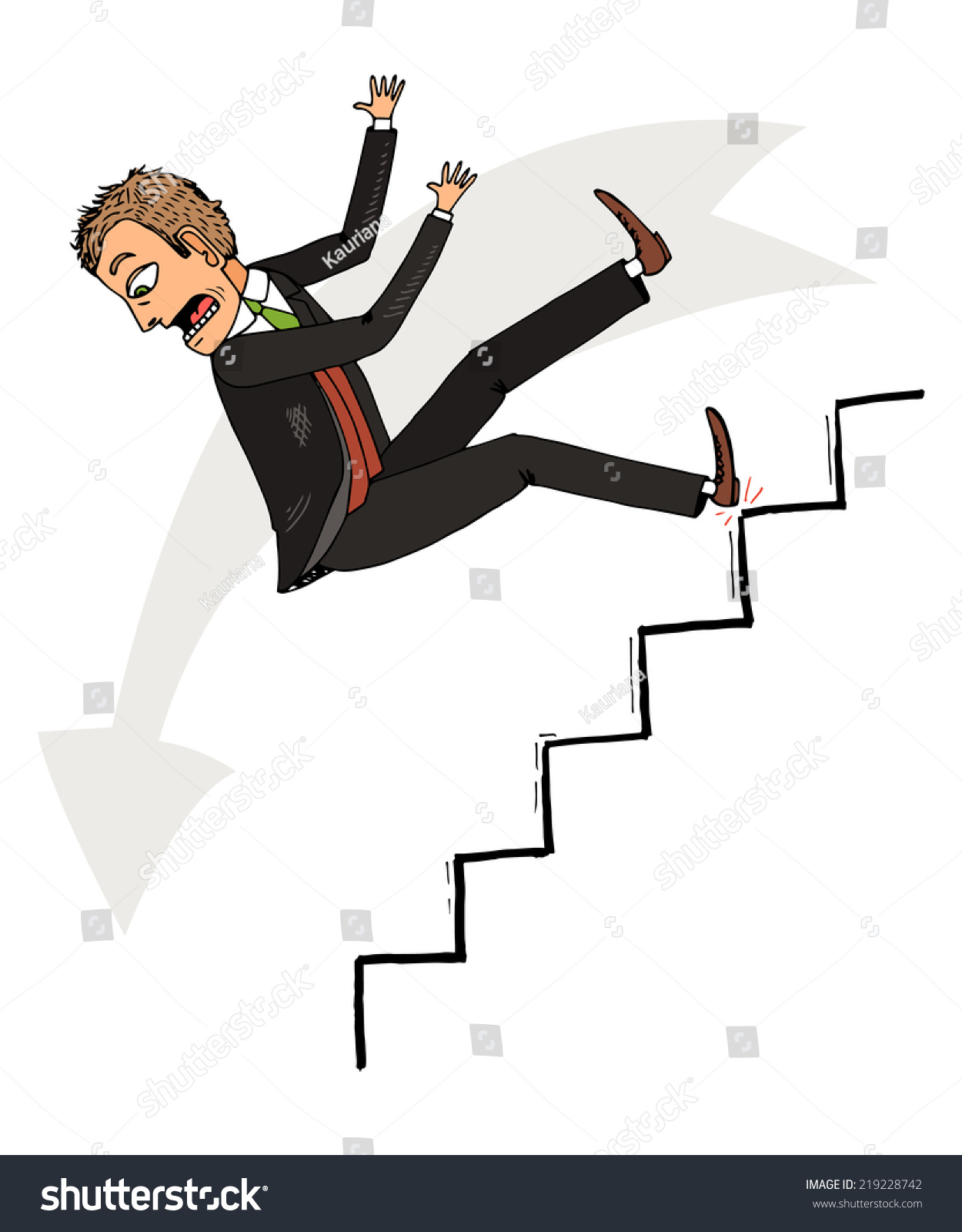 Vektor Stok Man Stumbled Fell Down Stairs Handdrawn Tanpa Royalti 219228742 Shutterstock