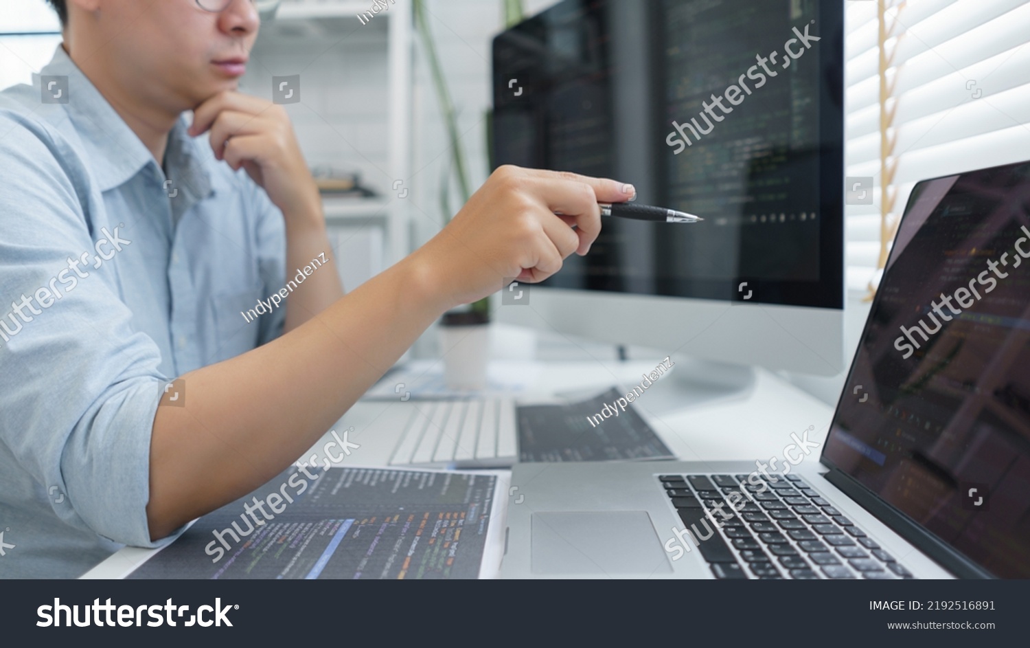 Software Development Concept Male Programmer Pointing Stock Photo ... Software Development Concept Male Programmer Pointing Stock Photo ...