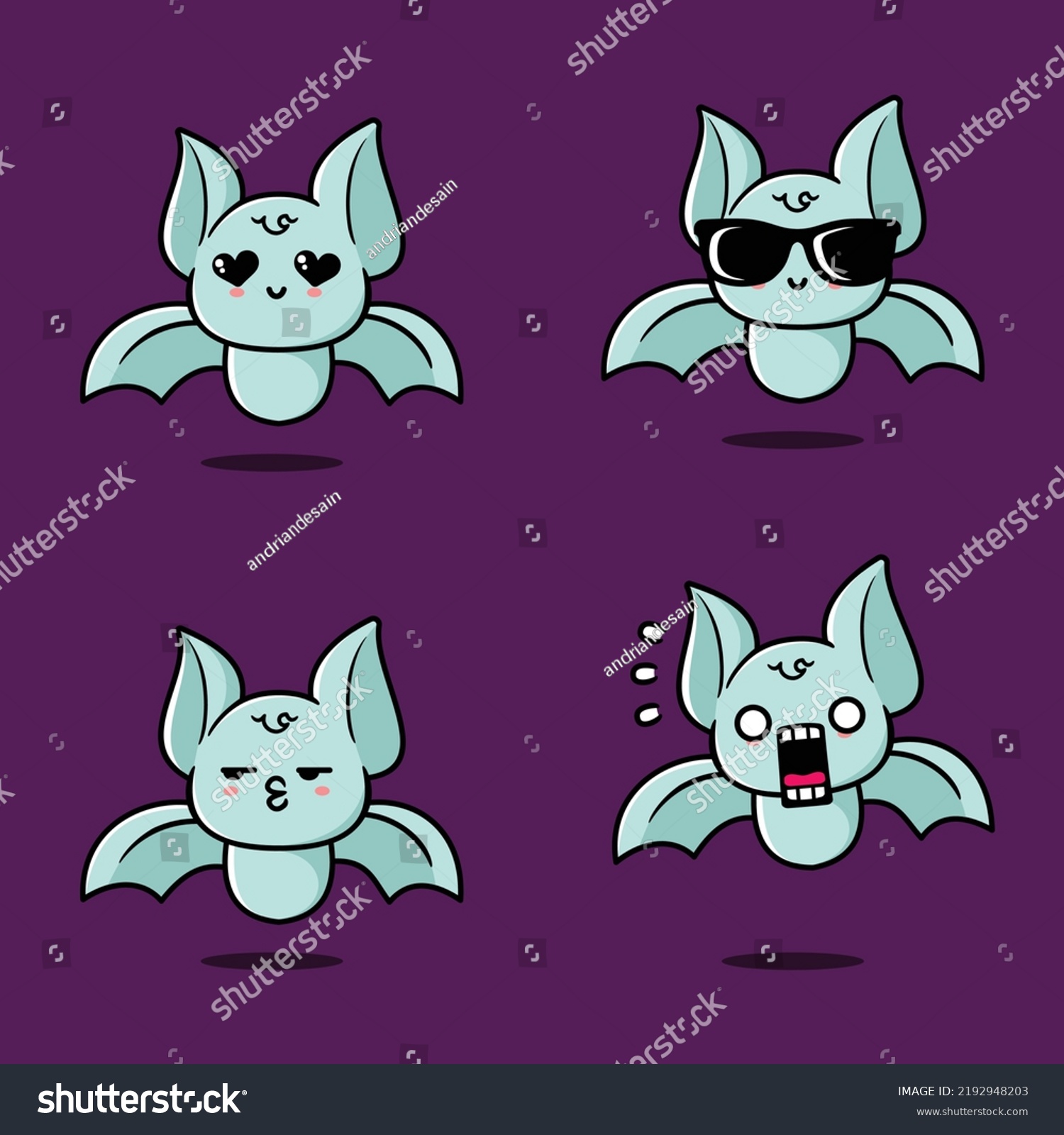 Vector Illustration Cute Bat Emoji Stock Vector (Royalty Free ...