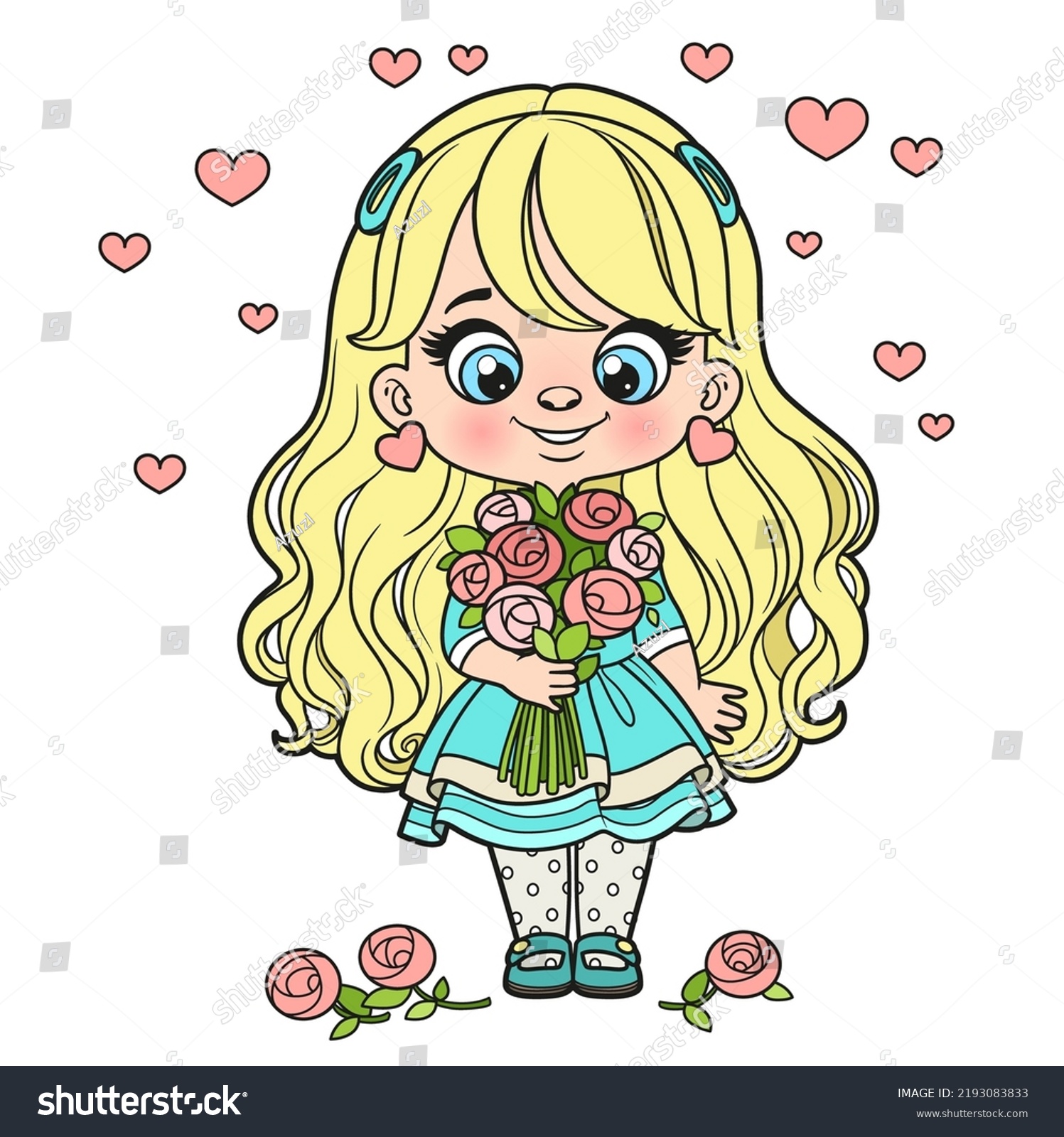 Cute Cartoon Long Haired Girl Big Stock Vector Royalty Free