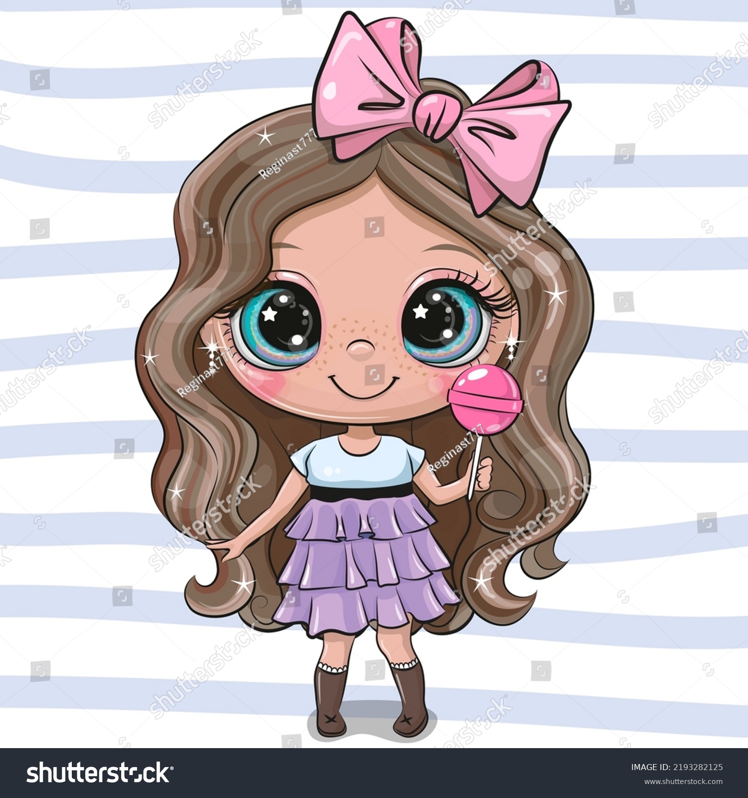 Cute Cartoon Girl Bow Lollipop Stock Vector Royalty Free 2193282125 Shutterstock