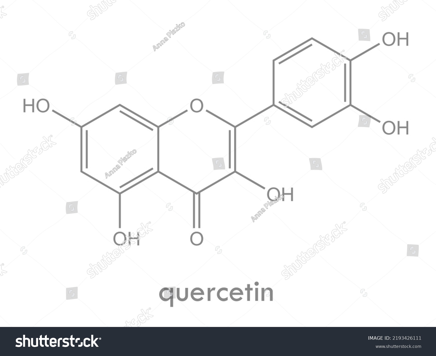 Quercetin Structure Molecule Flavonol Flavonoid Found Stock Vector