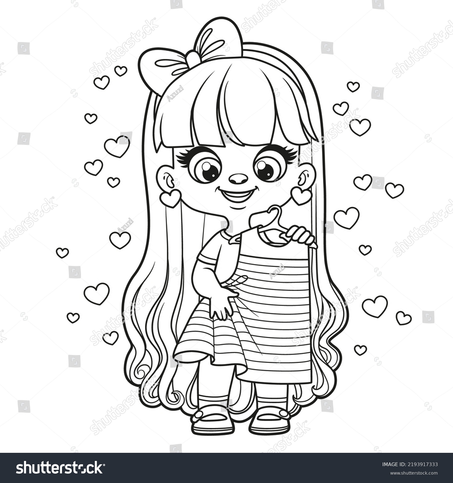 Cute Cartoon Long Haired Girl Trying Stock Vector Royalty Free
